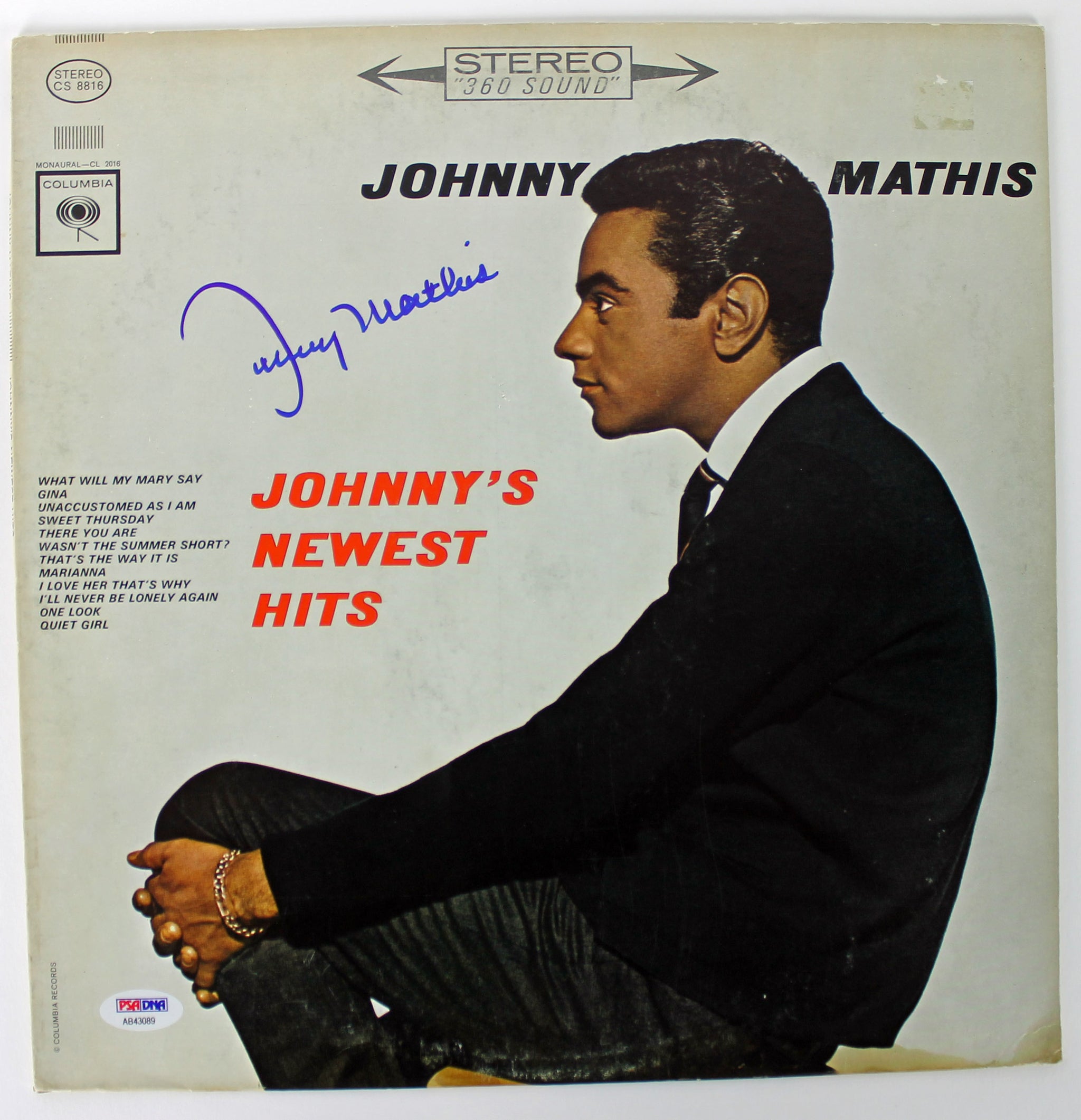 Johnny Mathis Authentic Signed Johnny's Newest Hits Album Cover PSA/DN