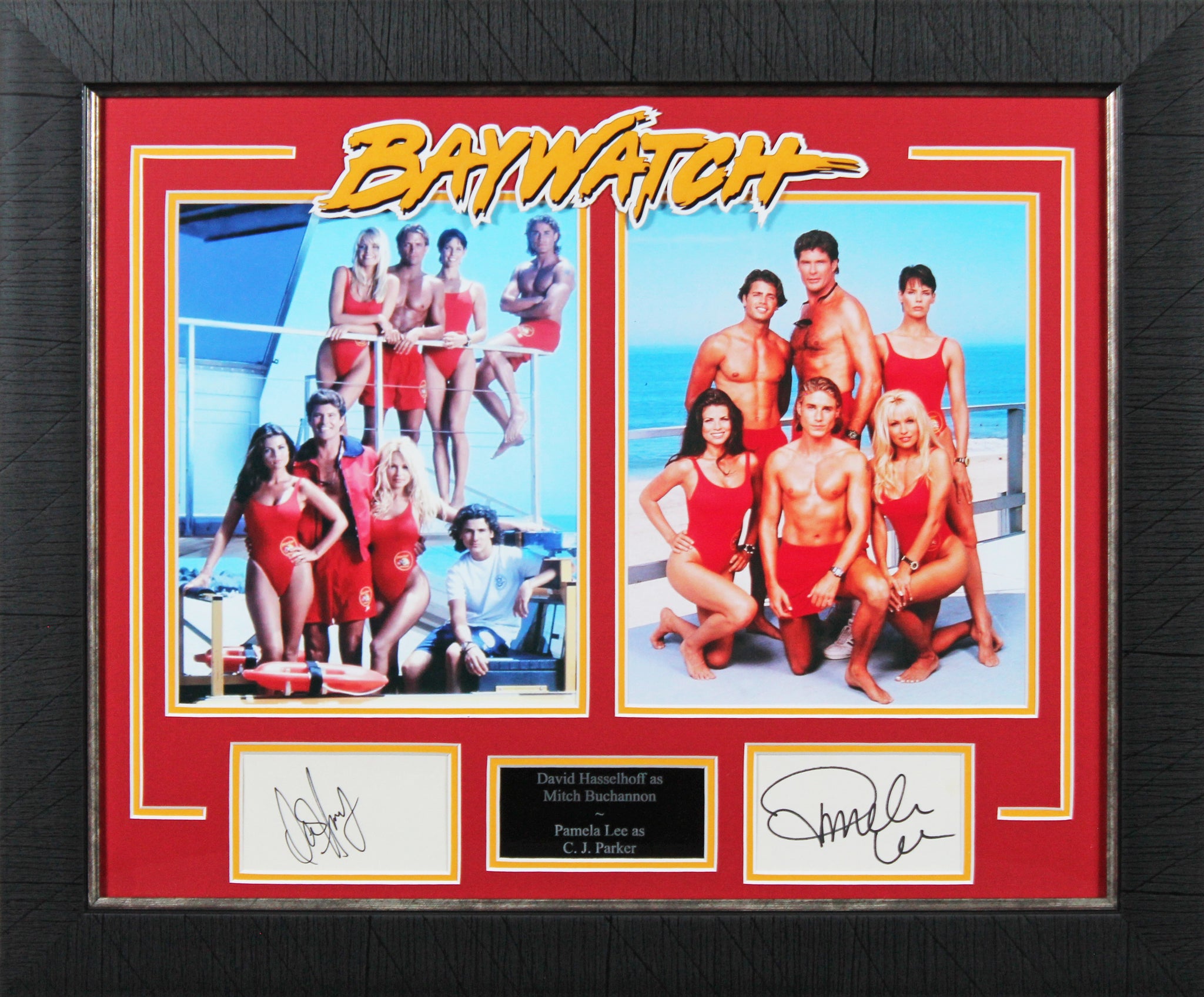 David Hasselhoff & Pamela Anderson Baywatch Signed Framed Display BAS