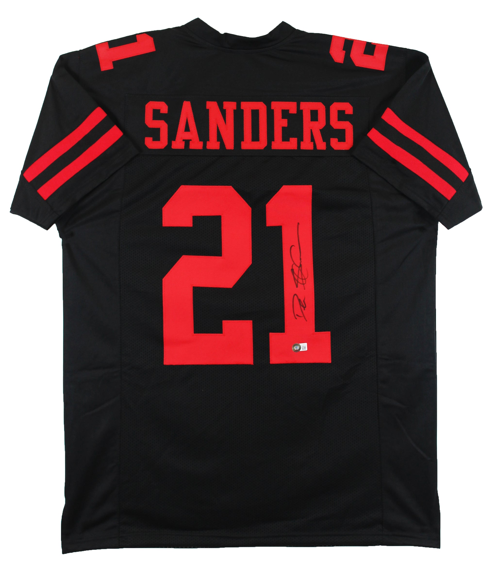 Deion Sanders Authentic Signed Black Pro Style Jersey w/ Red Numbers B