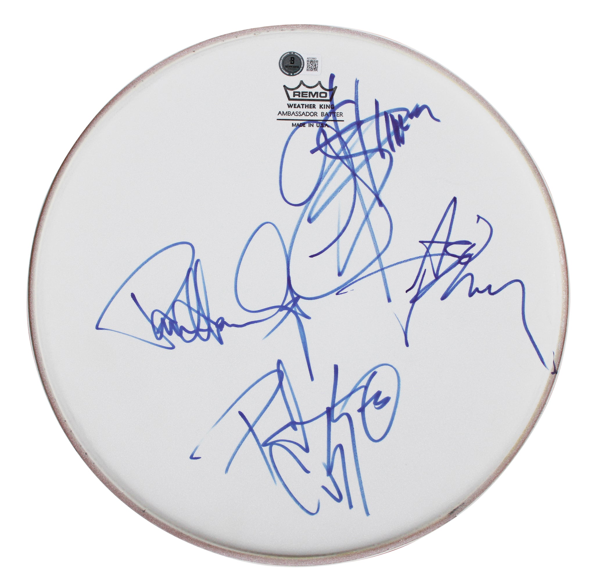 KISS (4) Simmons, Frehley, Stanley & Criss Signed 13 Inch Drum Head BA