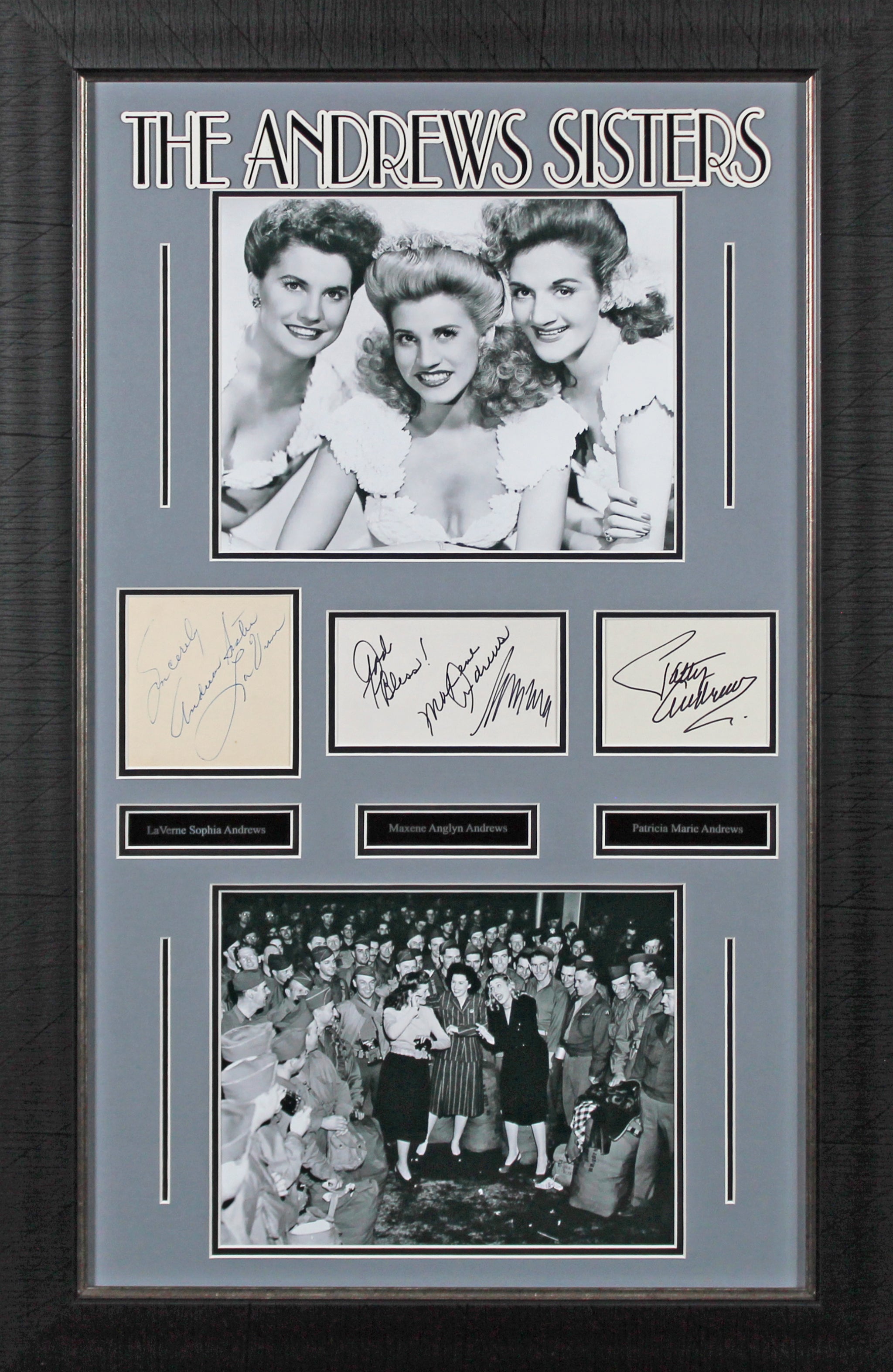 The Andrews Sisters (3) LaVerne, Maxene, Patricia Signed Framed Displa